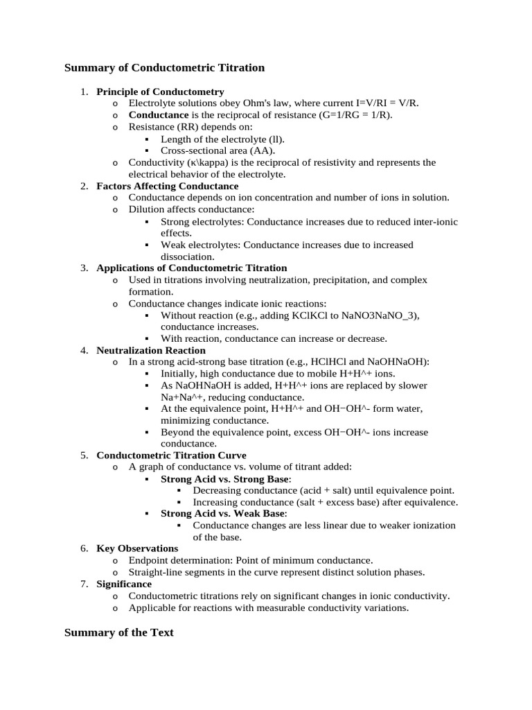 Conductometric Titration Overview | PDF | Titration | Chemistry