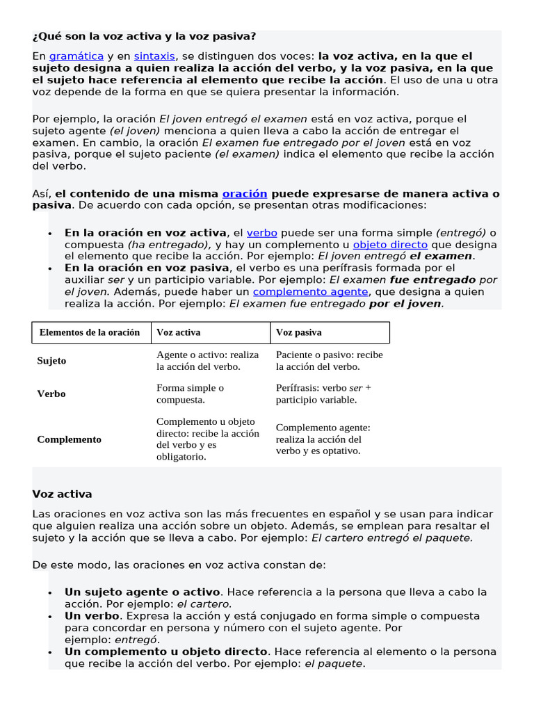 Voz Activa y Pasiva | PDF | Verbo | Asunto (gramática)
