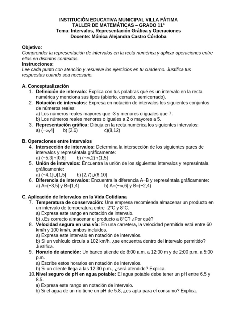 Taller de Intervalos y Operaciones | PDF | Intervalo (Matemáticas) | Números