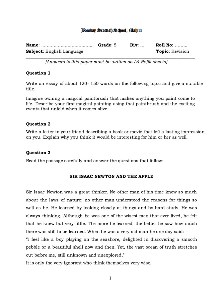 Grade 5 English Language Revision Guide | PDF | Gravity | Weight
