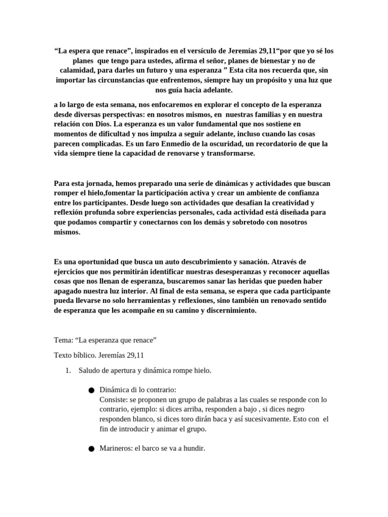La Esperanza que Renace: Actividades y Reflexiones | PDF
