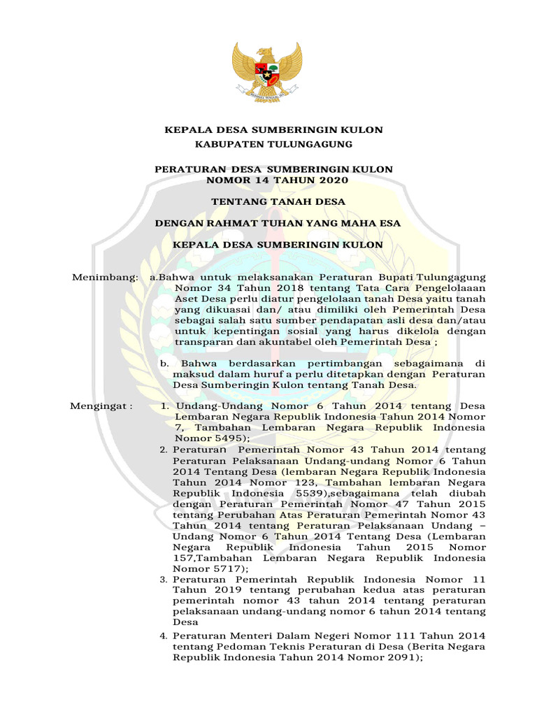 Contoh Perdes Tentang Tanah Desa | PDF