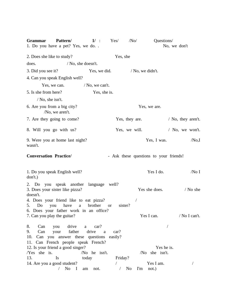 English Conversation Practice Questions | PDF