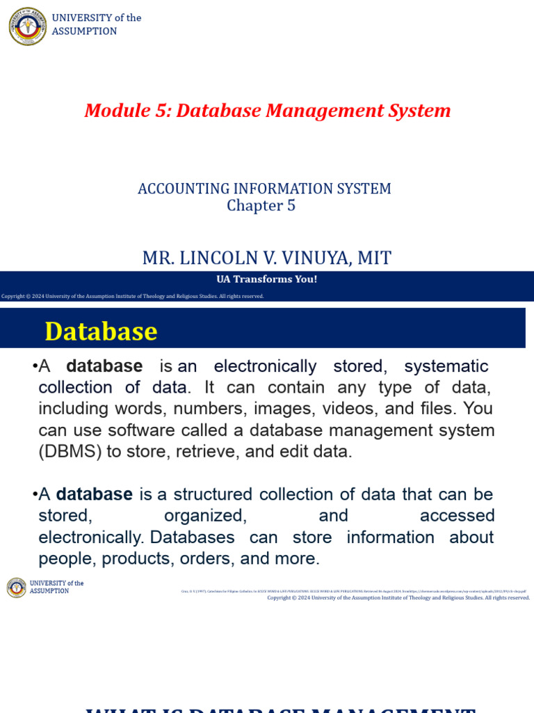 AIS Chapter 5 DATABASE MANAGEMENT SYSTEM | PDF | Databases | Relational ...