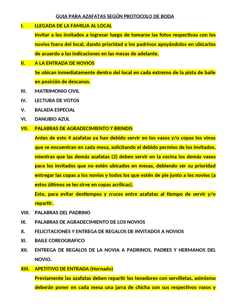 Guia para Azafatas Según Protocolo de Boda | PDF