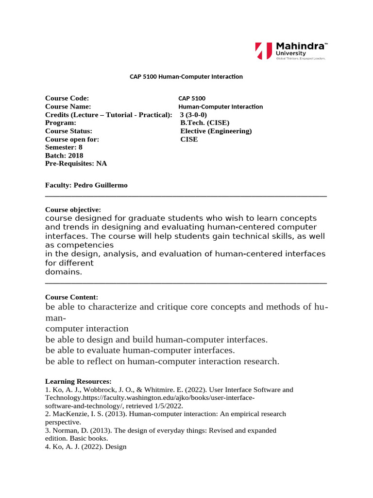 CAP 5100 Human-Computer Interaction | PDF
