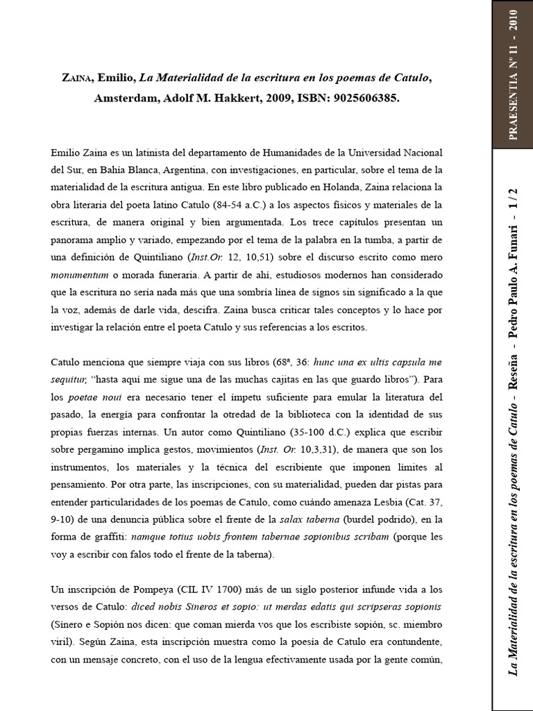 Materialidad en los poemas de Catulo | PDF | Comunicación escrita ...