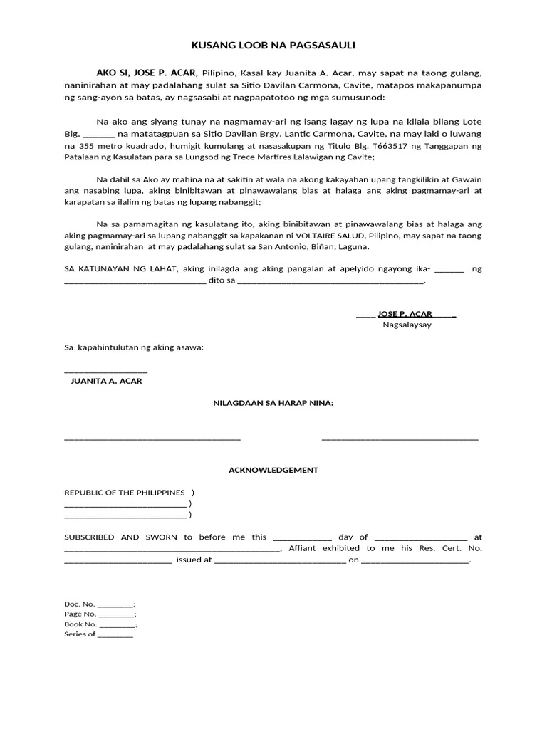 Kusang Loob Na Pagsasauli | PDF