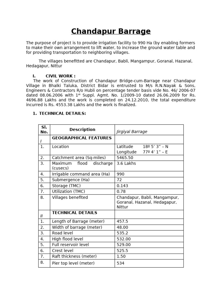 Salient features of Manikeshwar, Chandapur, Jirgiyal and halhalli ...