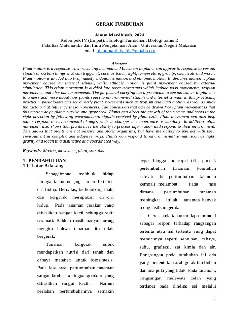 Prak Fistum. Gerak Tumbuhan | PDF