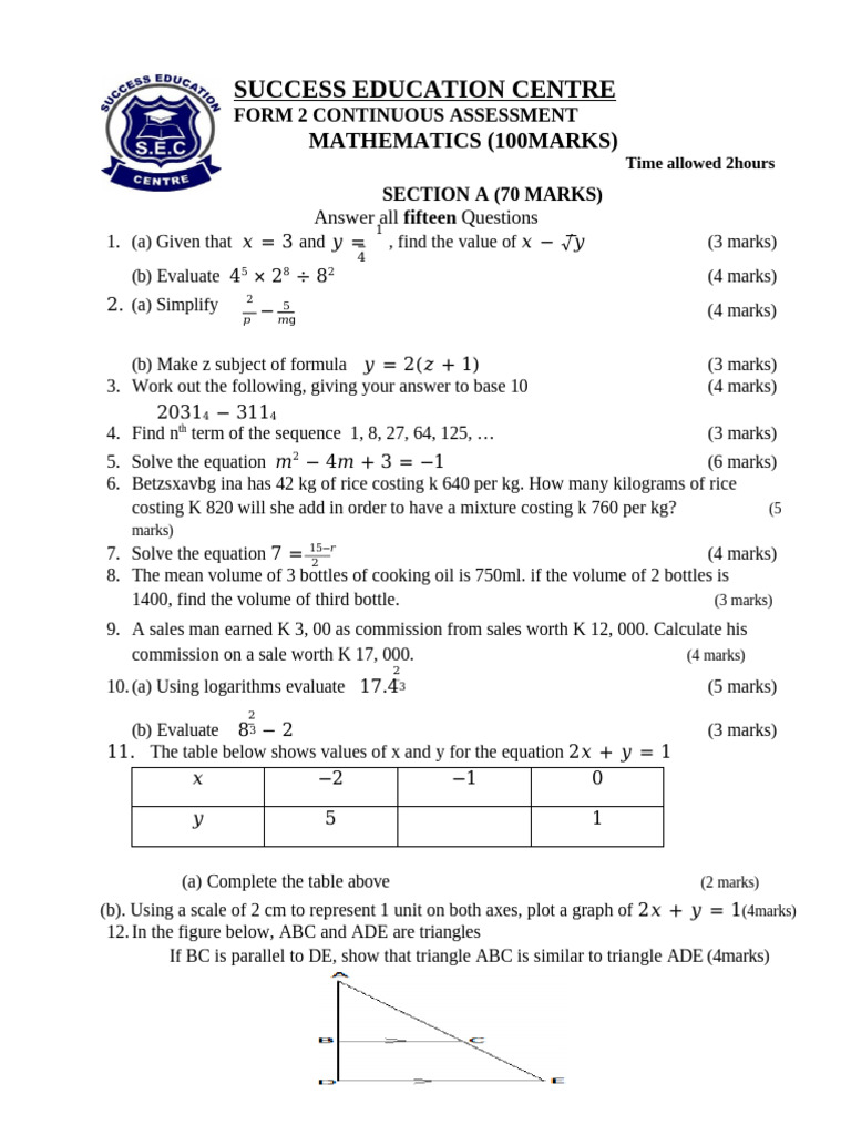 SUCCESS EDUCATION CENTRE | PDF | Volume | Mathematics