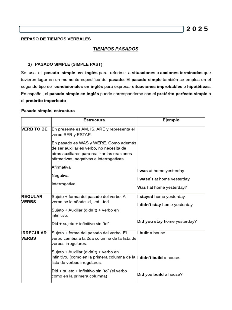 Repaso de tiempos verbales en Ingles | PDF | Verbo | Asunto (gramática)