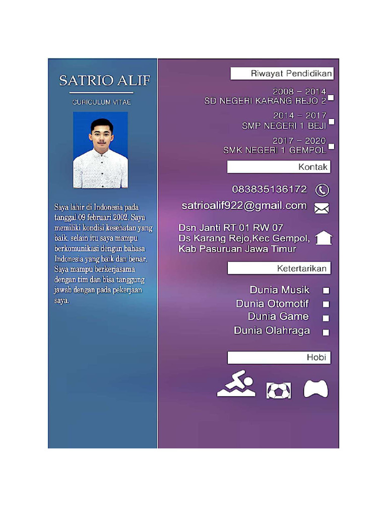 CV Dan Dokumen Tambahan SATRIO ALIF | PDF