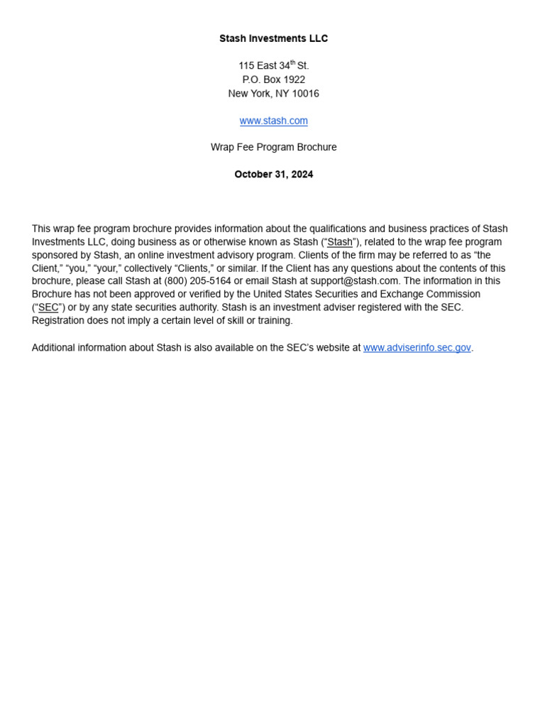 Stash Wrap Fee Program Brochure | PDF | Exchange Traded Fund | Investing