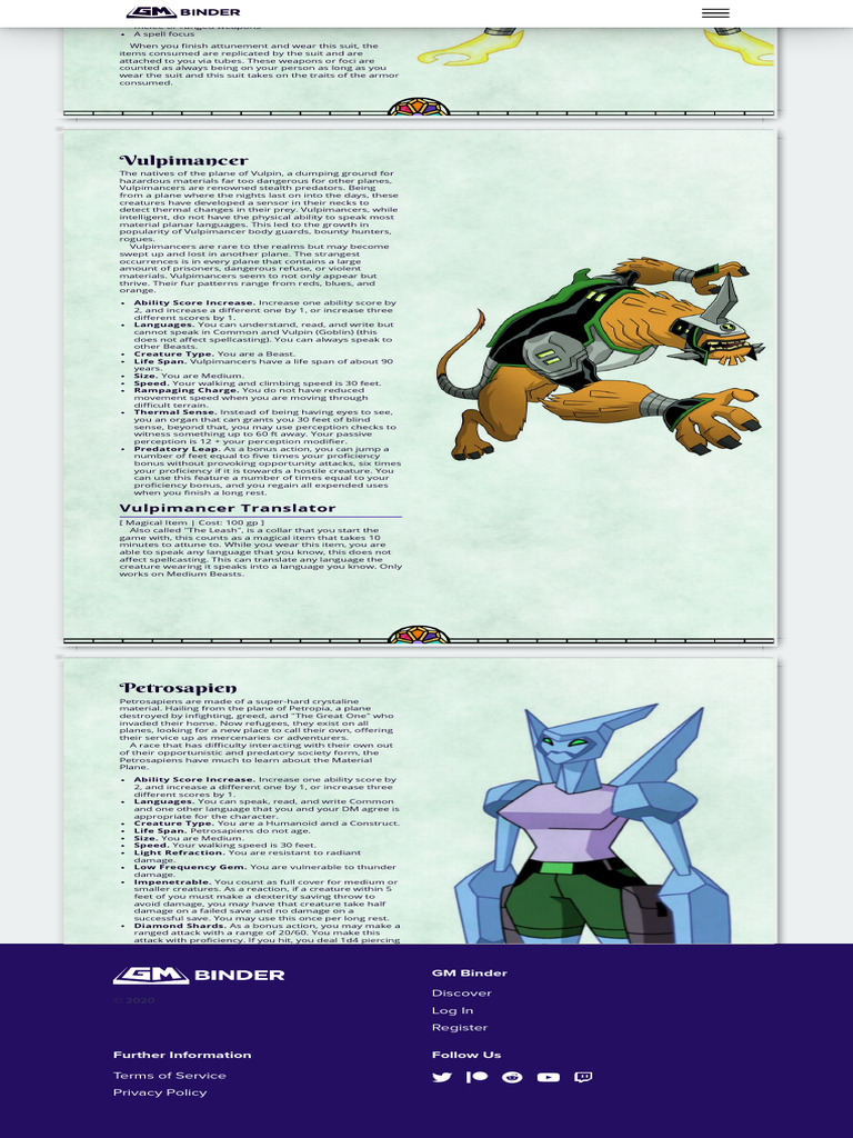 Vulpimancer and Petrosapien Guide | PDF