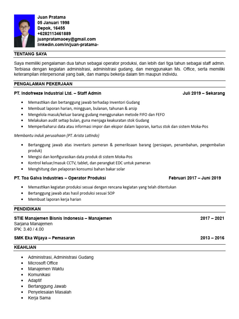 Juan Pratama Staff Accounting & Tax Resume | PDF
