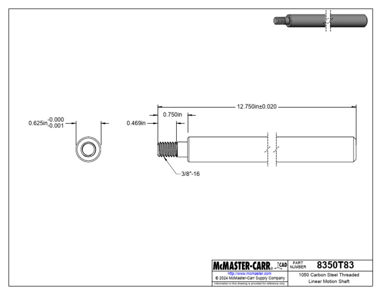 8350T83 - 1050 Carbon Steel Threaded Linear Motion Shaft | PDF