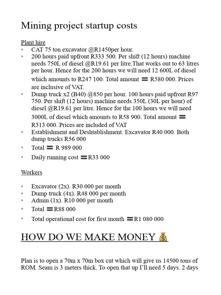 Thage Mining Startup Costs | PDF