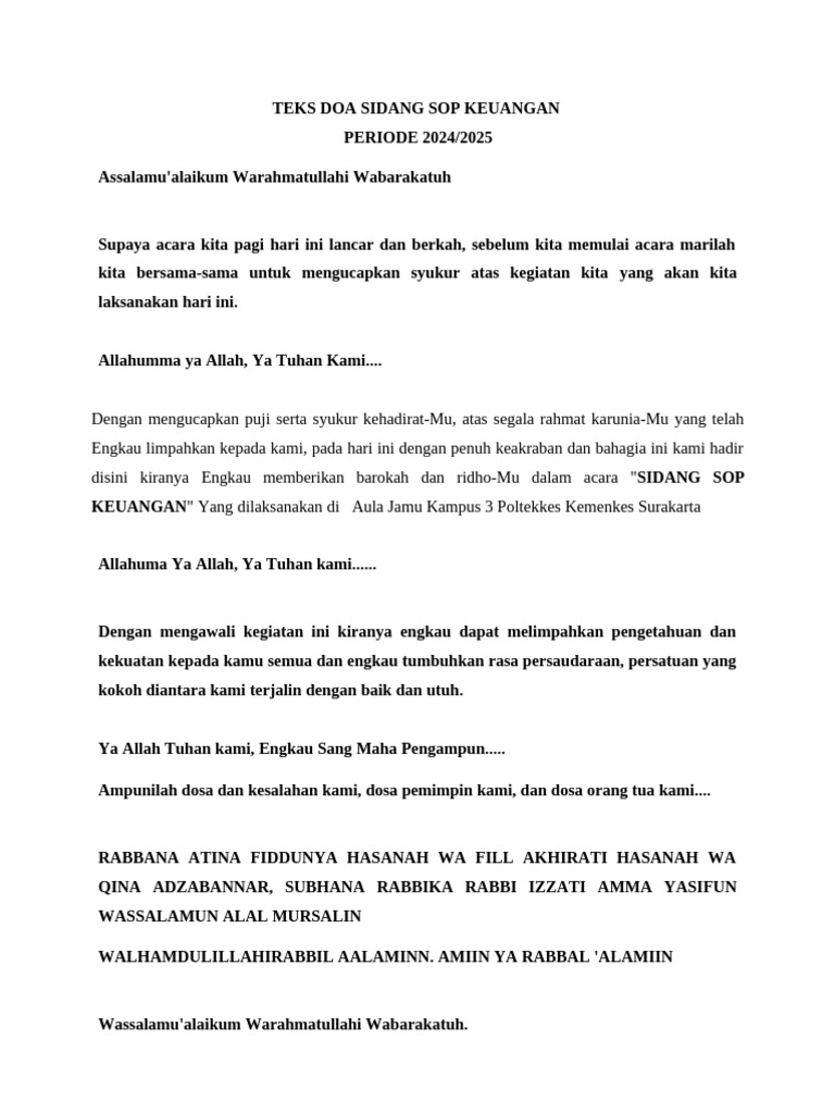 TEKS DOA SIDANG SOP KEUANGAN | PDF