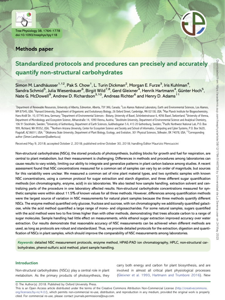 Landhausser Etal TreePhysiology2018 | PDF | Glucose | Fructose