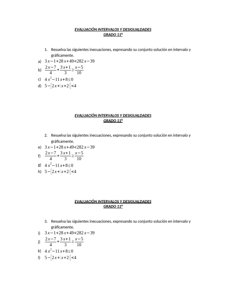 Evaluación Intervalos y Desigualdades | PDF