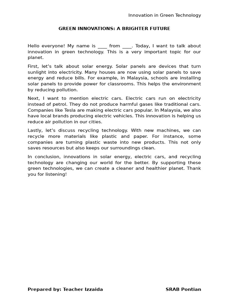 Innovations in Green Technology | PDF