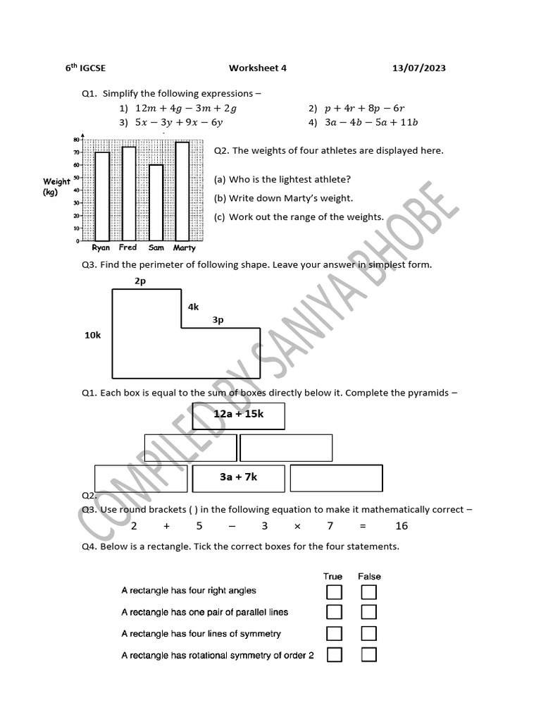 6 Igcse Worksheet 4 13/07/2023 | PDF