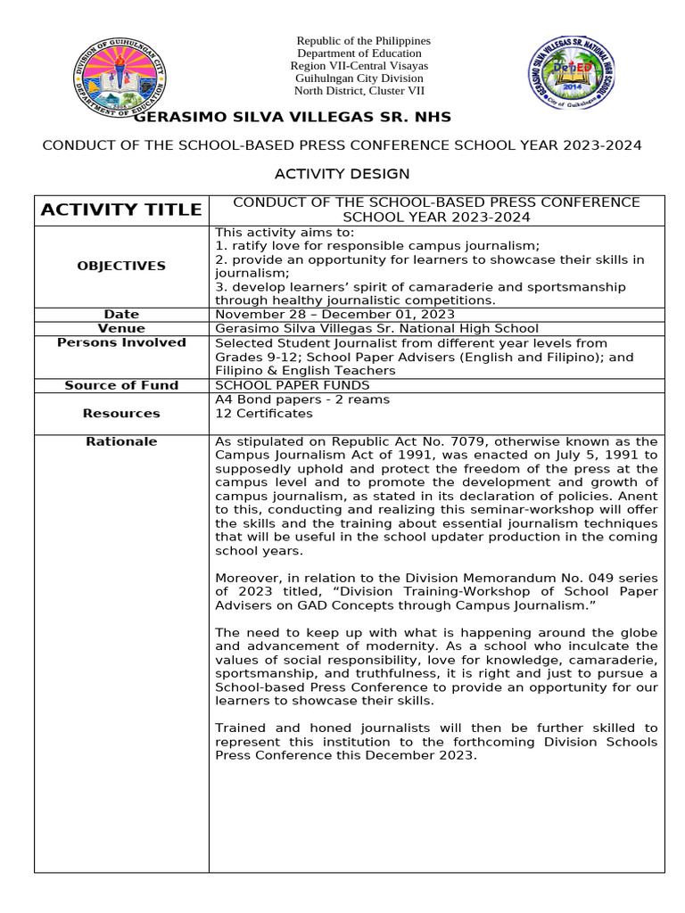 School-Based Press Conference 2023-2024 | PDF