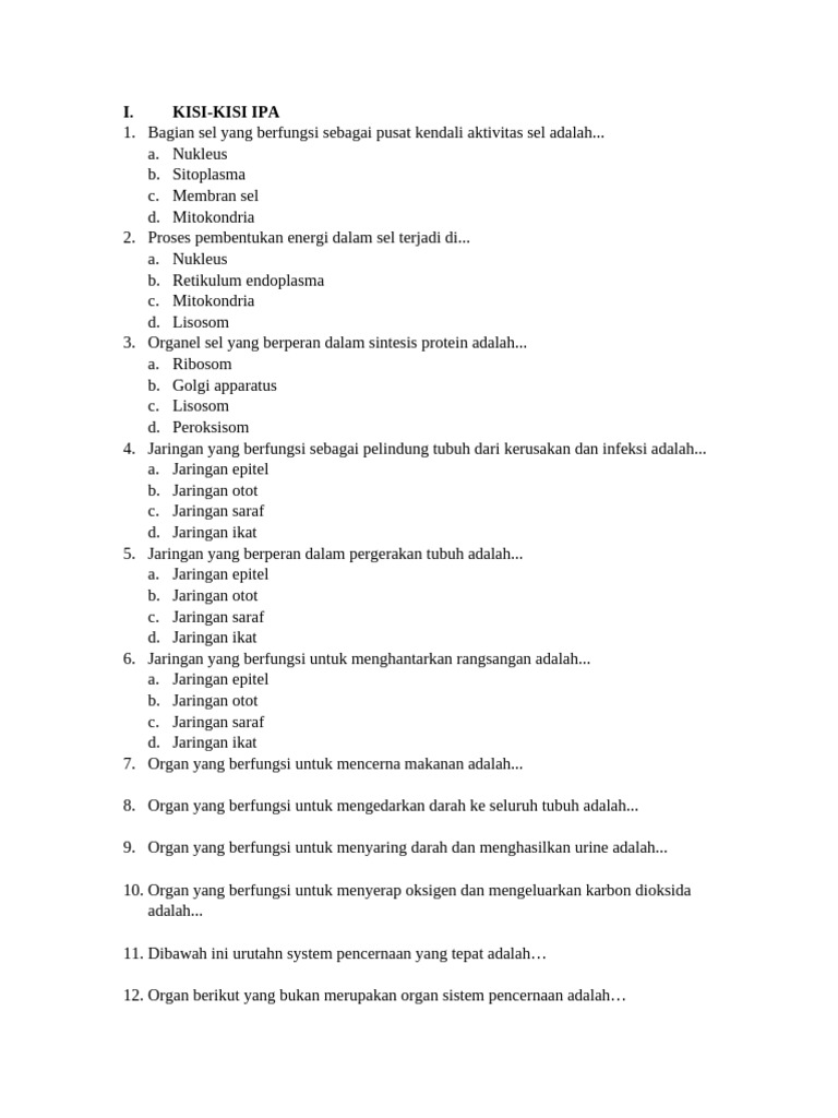 Kisi Kisi Ipa Kelas 8 | PDF