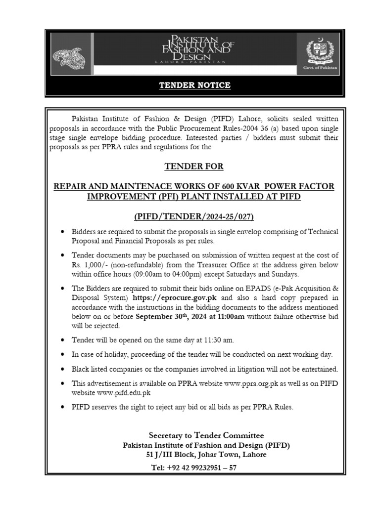 27 Tender For R&M Work of PFI Module PDF | PDF