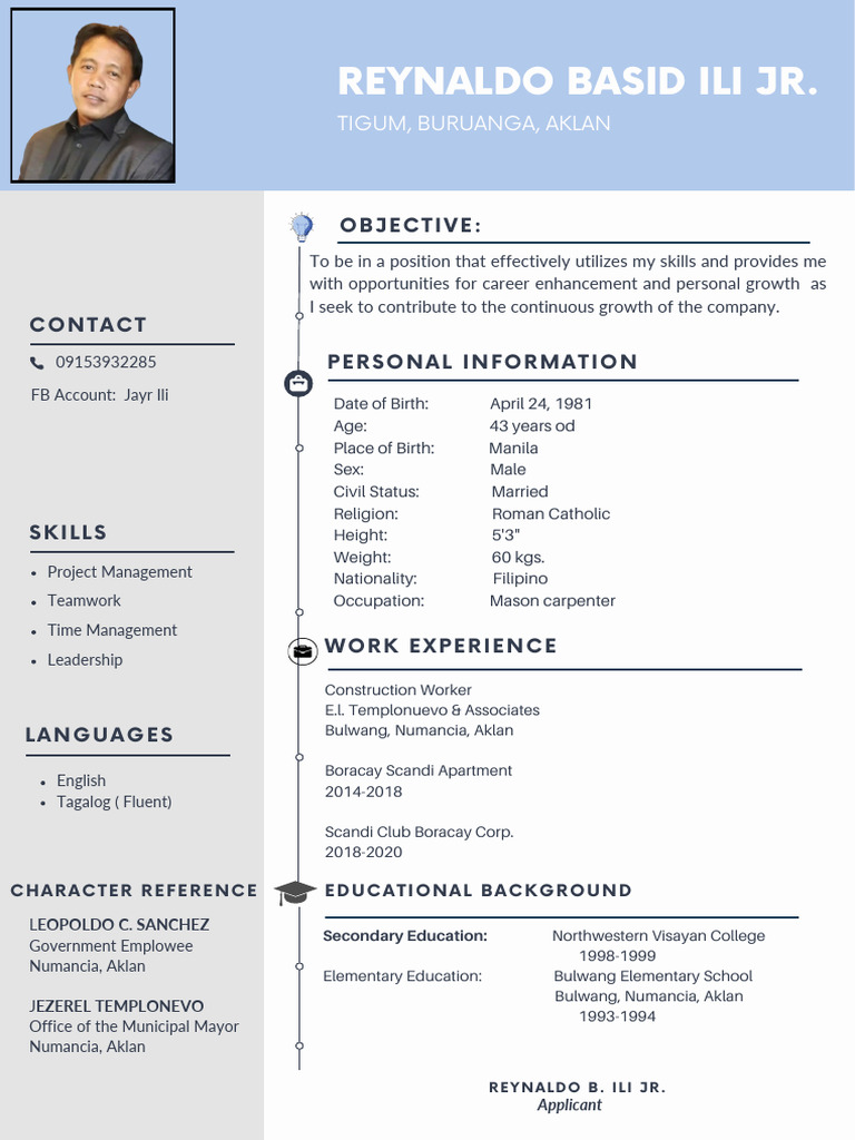 Blue and Gray Simple Professional CV Resume | PDF | Philippines | Southeast Asia