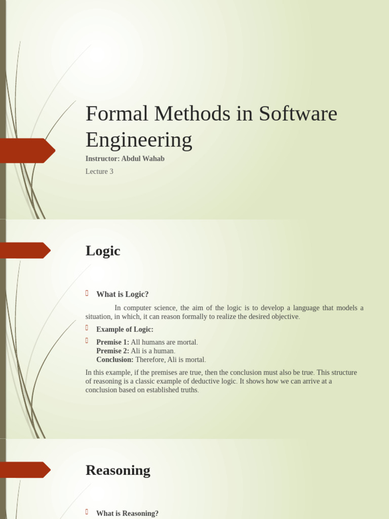 3rd Leacture Formal Methods in Software Engineering | PDF | Logic | Mathematical Logic