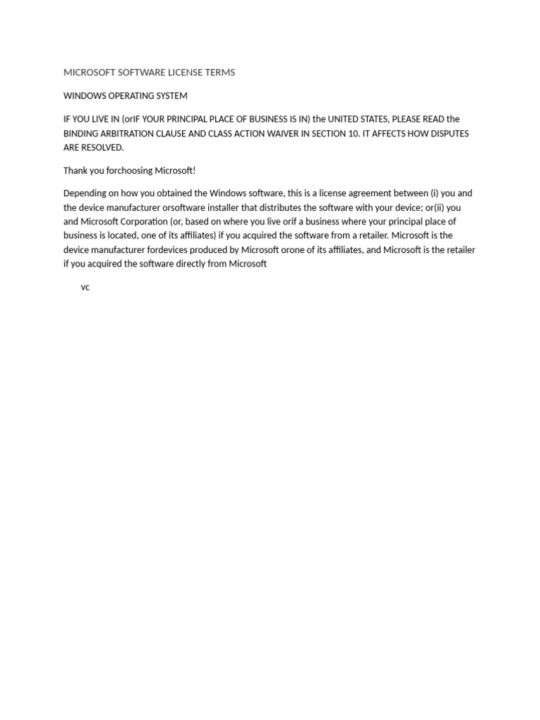 Microsoft Software License Terms | PDF