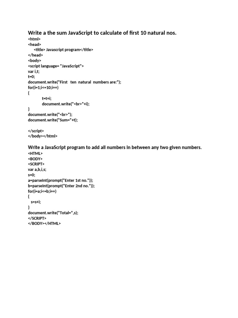Javascript - Programs For HSC Board Examination | PDF | Java Script | Computer Programming