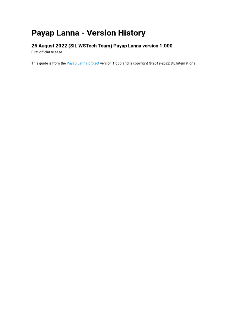 Payap Lanna Version 1.000 Release Notes | PDF