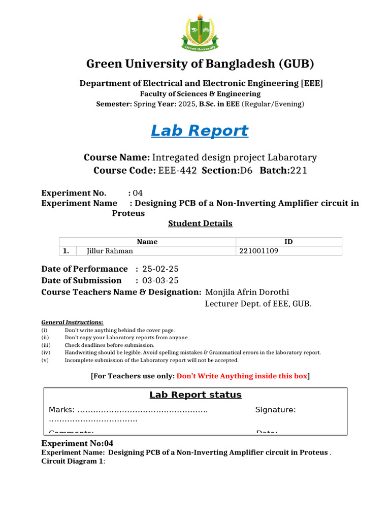 Lab Report Cover Page - Proposed - FSE - Spring 2025 | PDF | Printed ...