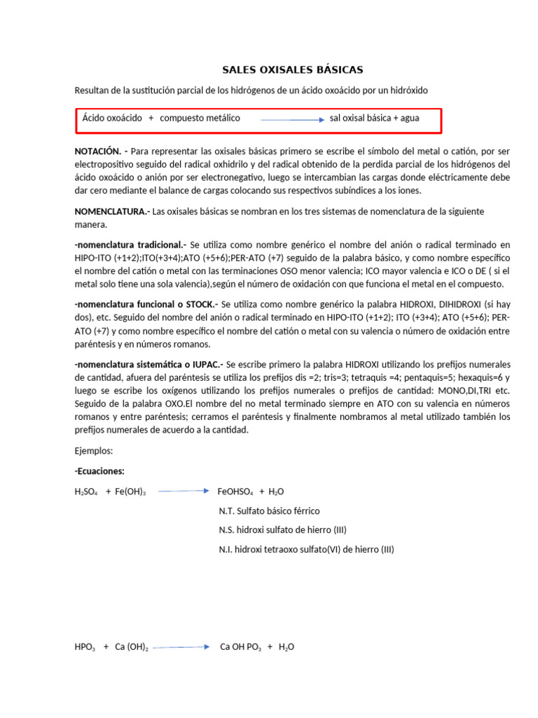 Sales Oxisales Básicas | PDF | Ácido | Ion