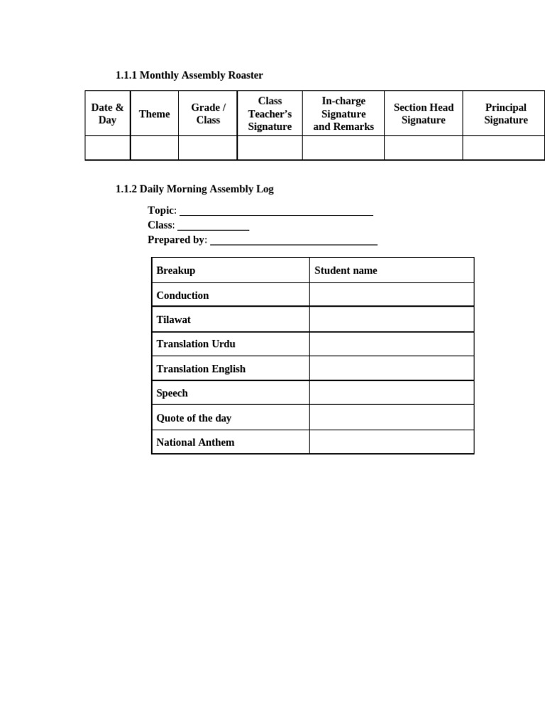 Monthly Assembly Roaster | PDF