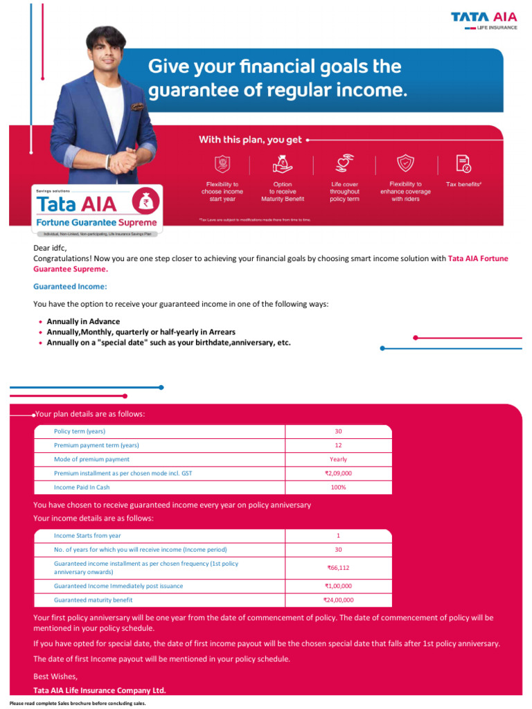 Tata AIA Fortune Guarantee Supreme Plan | PDF | Insurance | Life Insurance