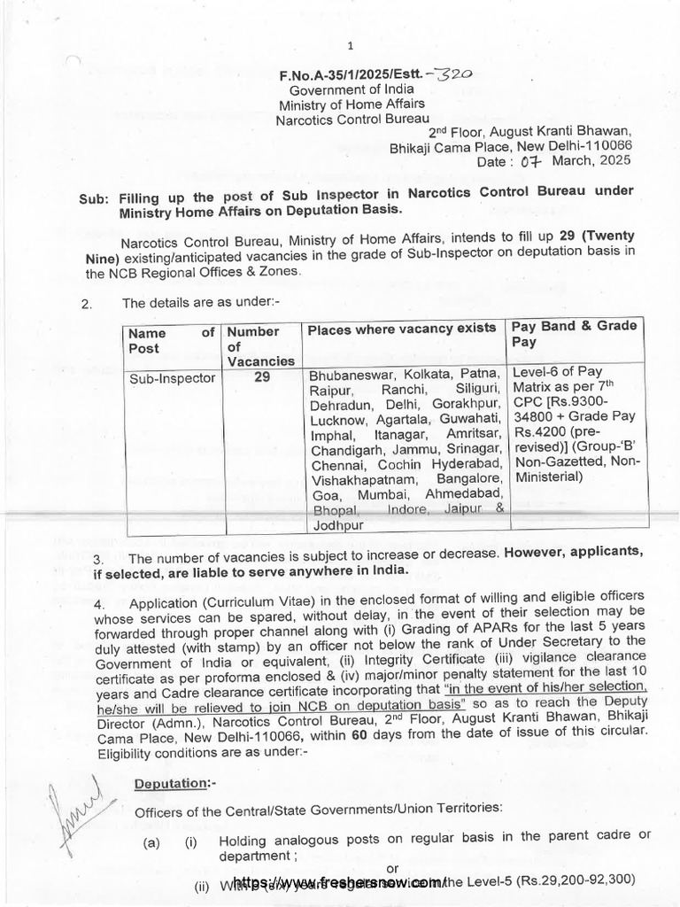 NCB Sub Inspector Vacancy and Syllabus | PDF