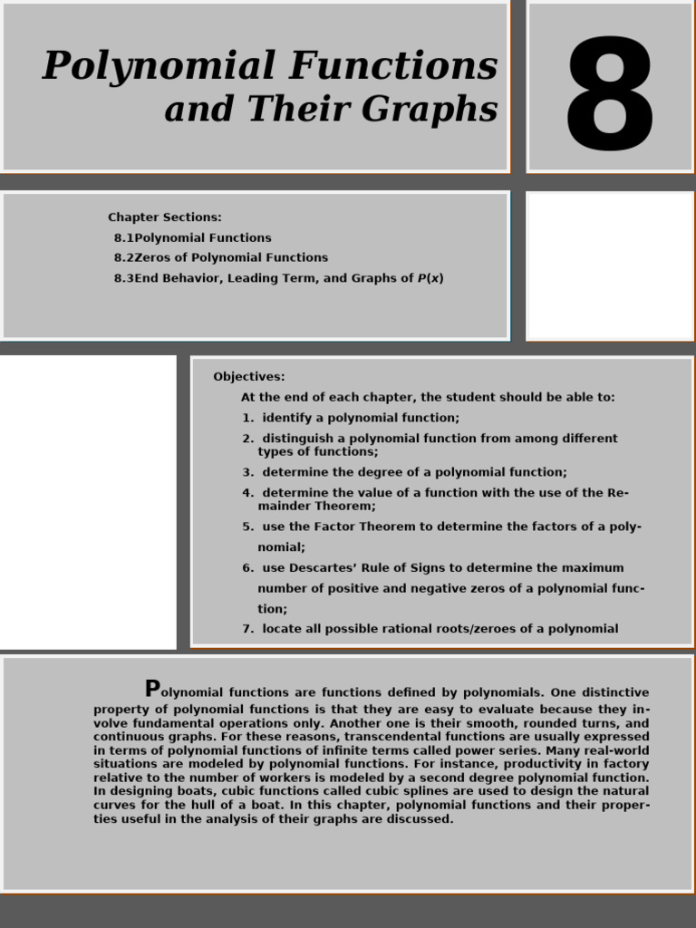 Chapter 8 Polynomial Functions Mapua | PDF | Polynomial | Factorization