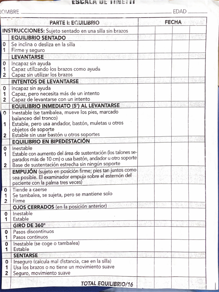 Evaluación Escala de Tinetti | PDF