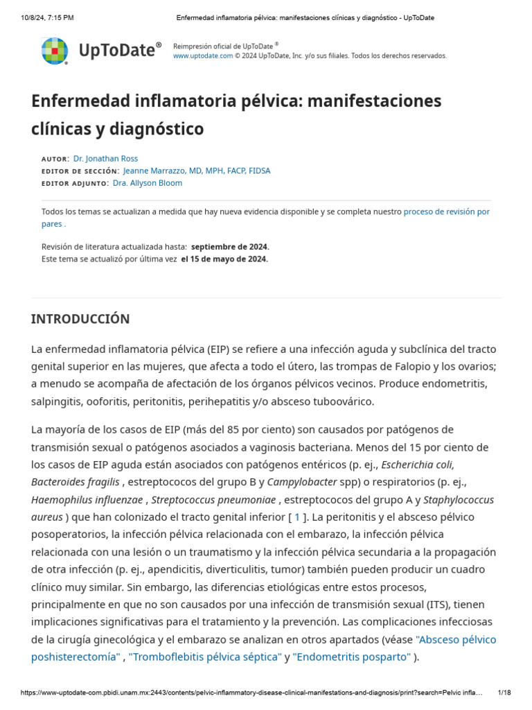 Enfermedad Inflamatoria Pélvica - Manifestaciones Clínicas y Diagnóstico - UpToDate | PDF ...
