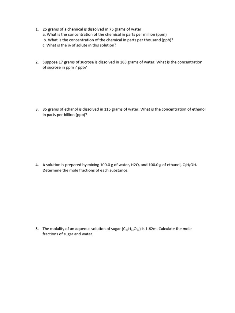 PPM PPB and Mole Fraction | PDF