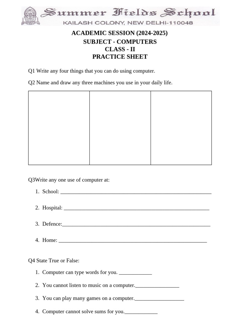 Practice Sheet Class II-1 | PDF