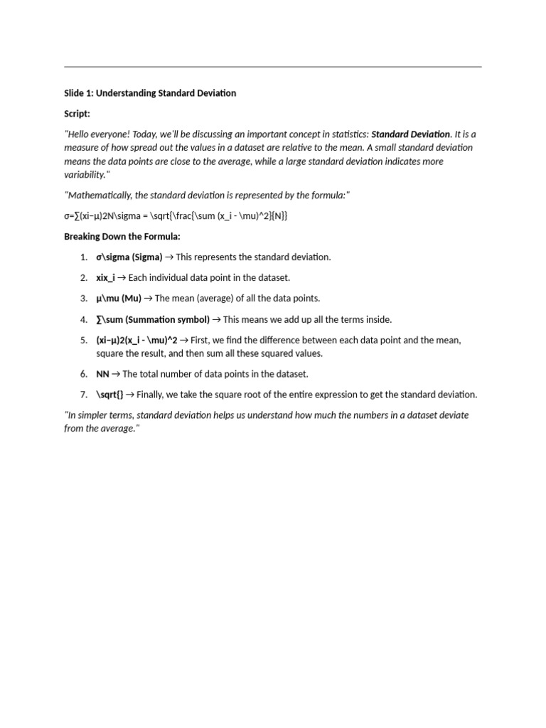 SCRIPT Standard Deviation Report | PDF | Quartile | Descriptive Statistics