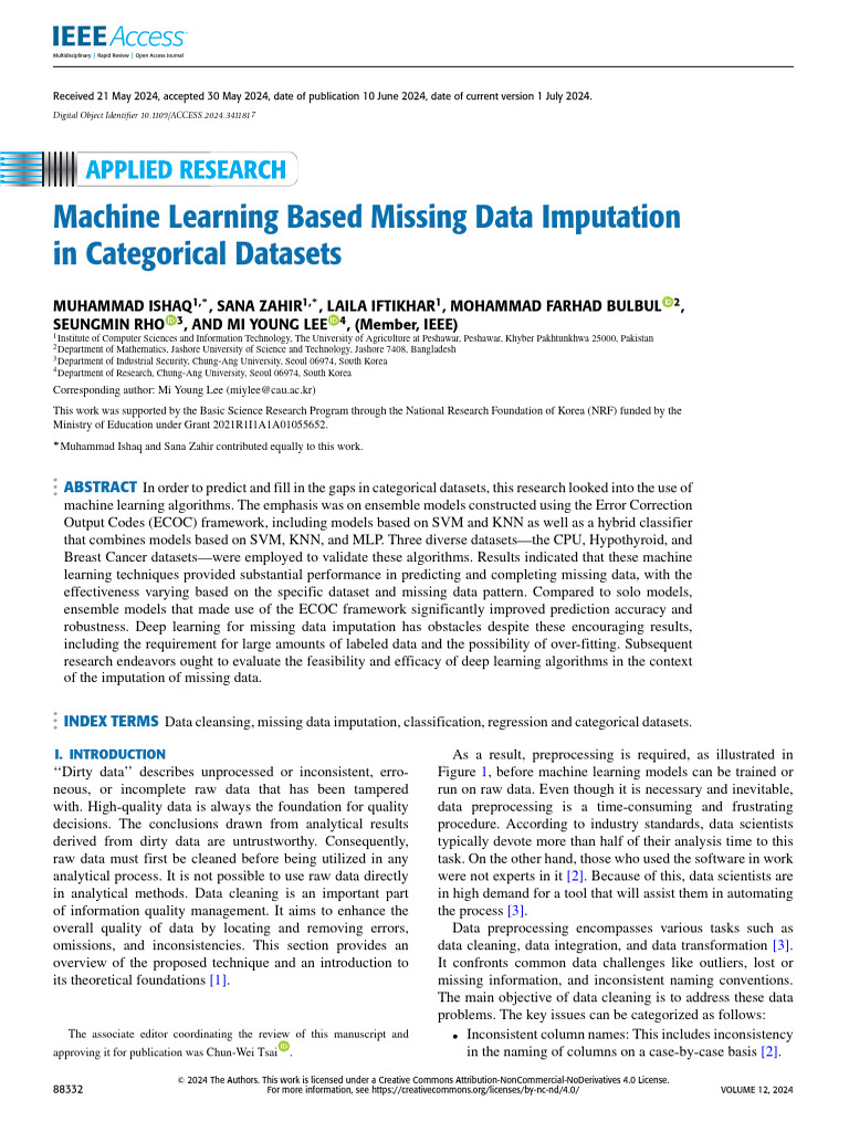 Machine Learning Based Missing Data Imputation | PDF | Support Vector ...