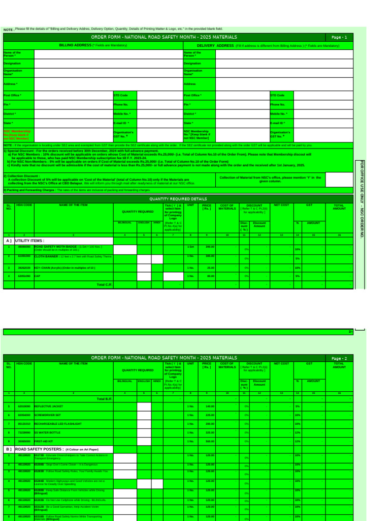 RSM 2025 Order Form With Calculations 19.12.24 | PDF | Driving | Road Traffic Safety