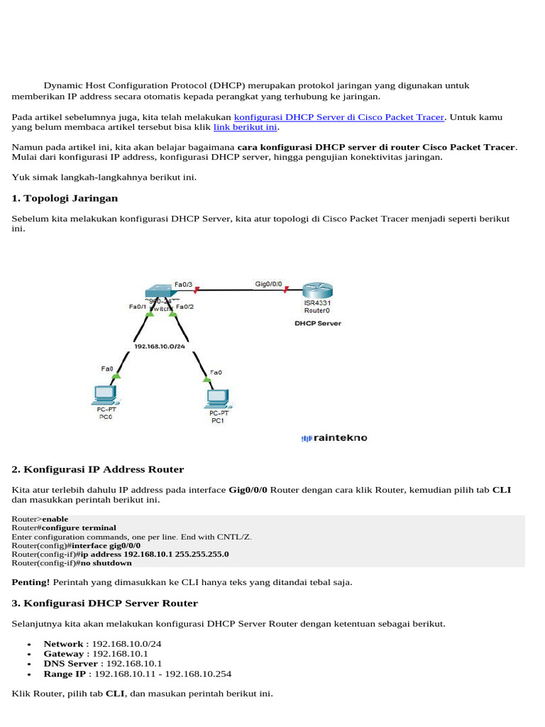 Konfigurasi DHCP di Router Cisco | PDF