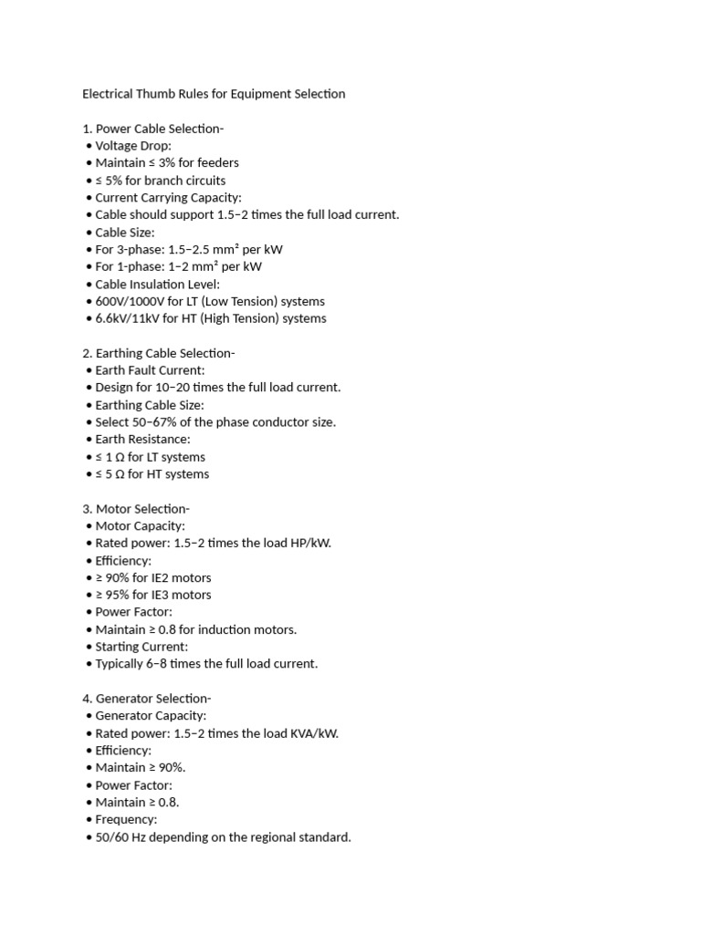 Electrical Equipment Selection Guidelines | PDF | Transformer ...